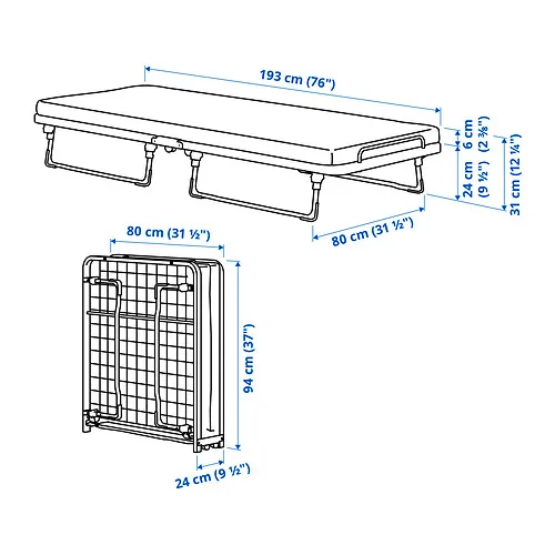 IKEA Mallorca - NORRUDDEN cama plegable, negro, 80x193 cm