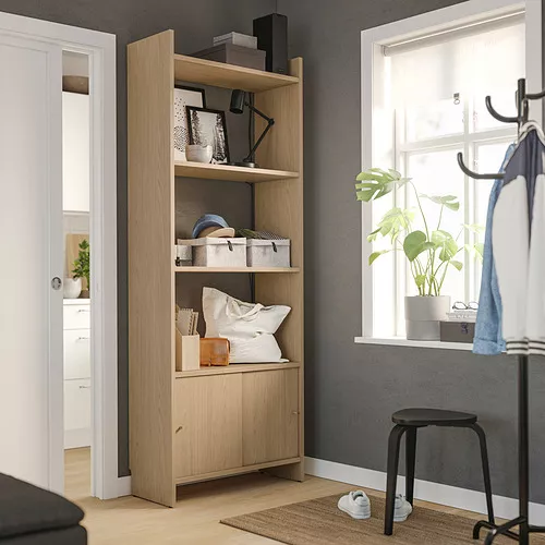 IKEA Gran Canaria - LÅDMAKARE storage combination w sliding doors, with 3 shelves/oak effect ...