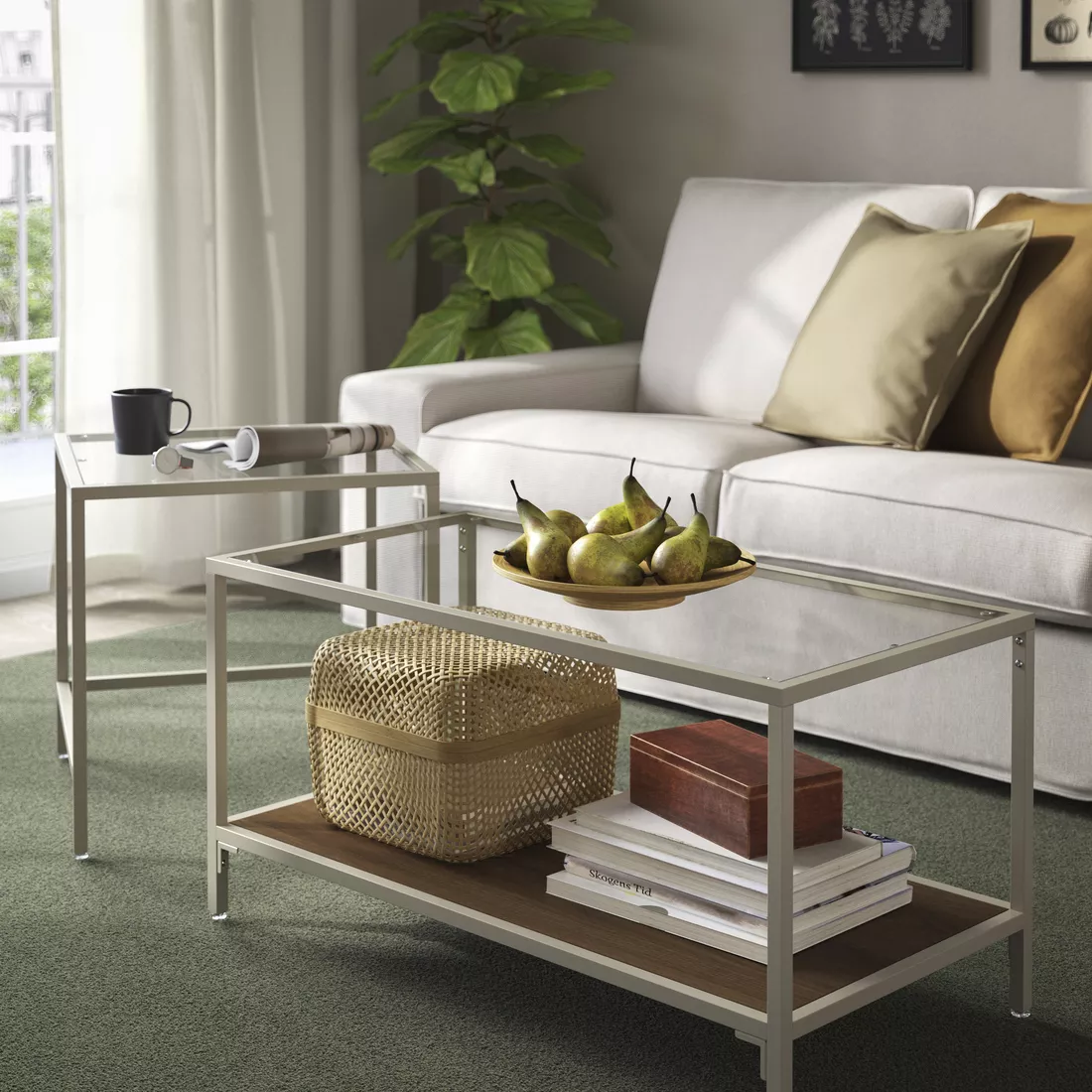 IKEA Tenerife - VITTSJÖ mesa nido, juego de 2, beige claro/vidrio