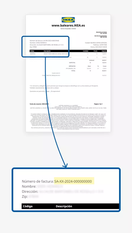 IKEA Mallorca - ¿Dónde está el número de factura?